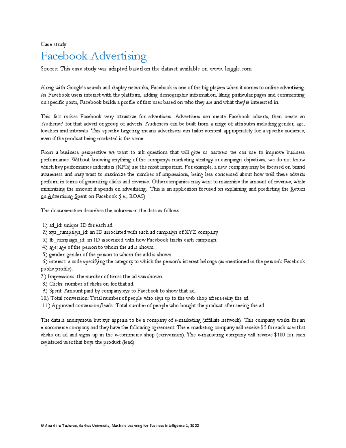 Case study description - © Ana Alina Tudoran, Aarhus University ...