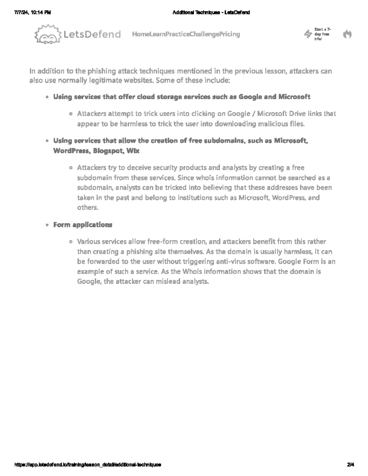 Letsdefend addtinonal techniques - 10:14 PM Additional Techniques Lets ...