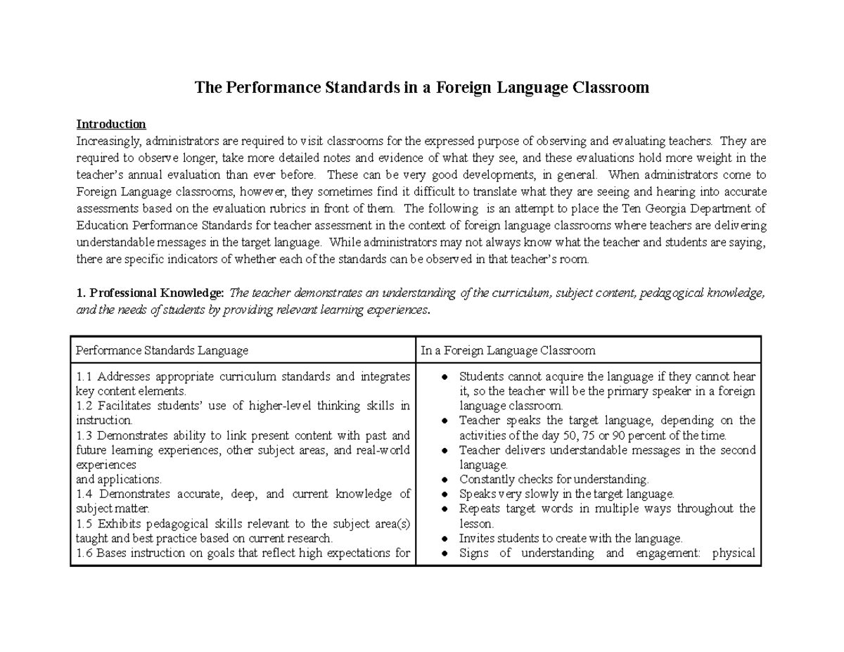 The Performance Standards in a Foreign Language Classroom - The ...