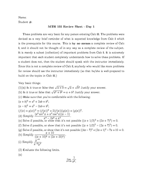 MTH 1555- Study Exam 2 Winter 2014- Spagnuolo - MTH155 Calculus II ...