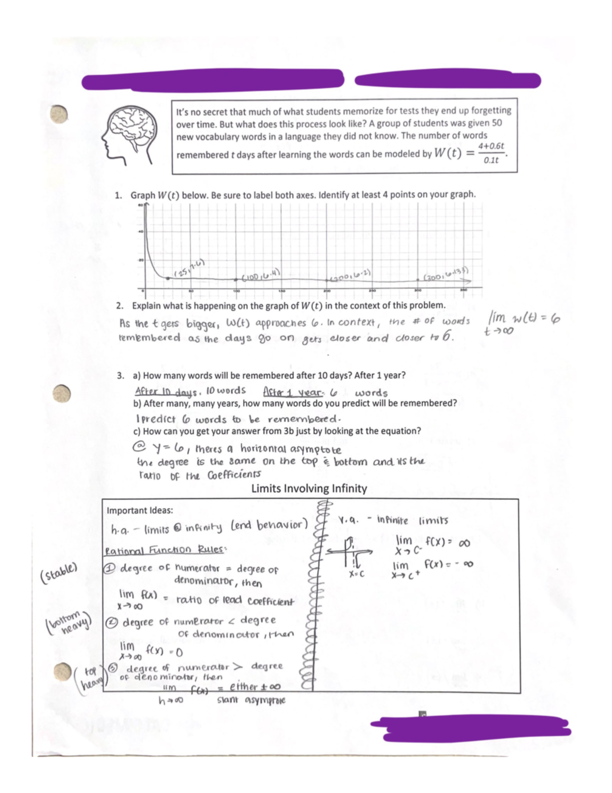 Calculus 1 Limits With Infinity - MA 1713 - Studocu