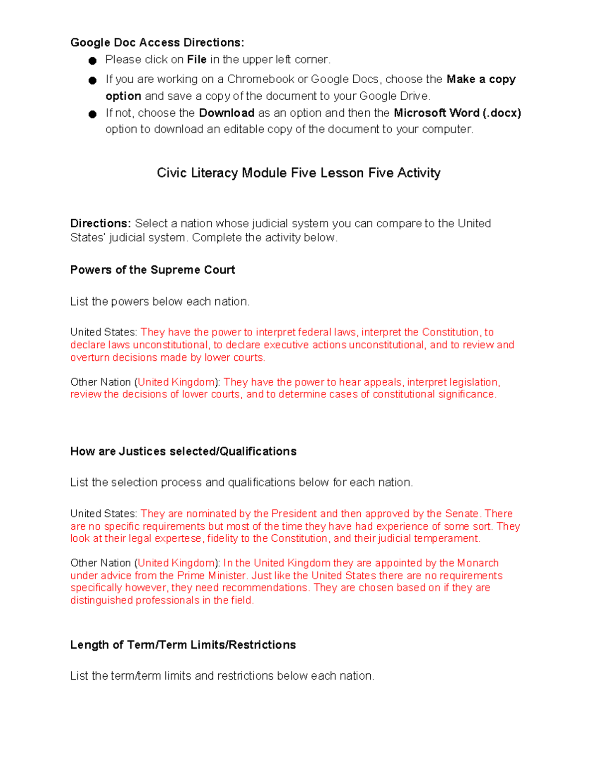 Module Five Lesson Five Activity - Google Doc Access Directions: Please ...