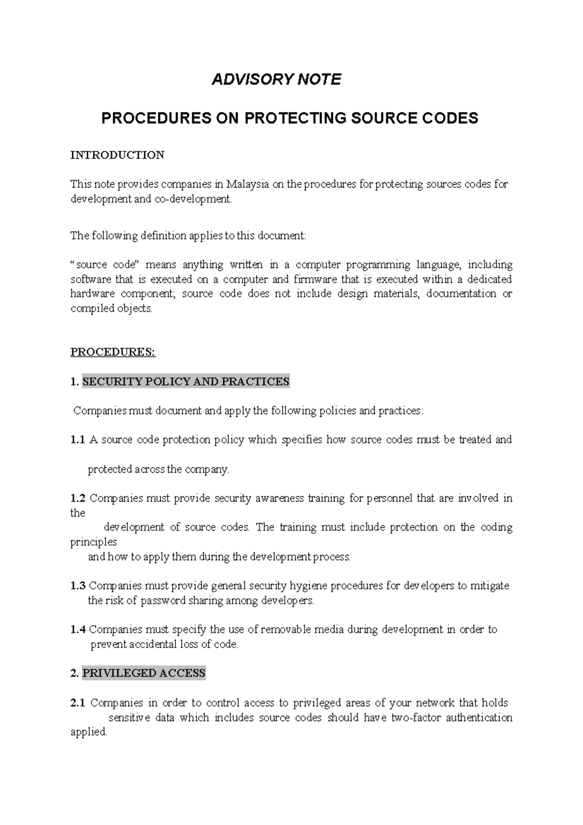 Advisory NOTE Draft - ADVISORY NOTE PROCEDURES ON PROTECTING SOURCE ...