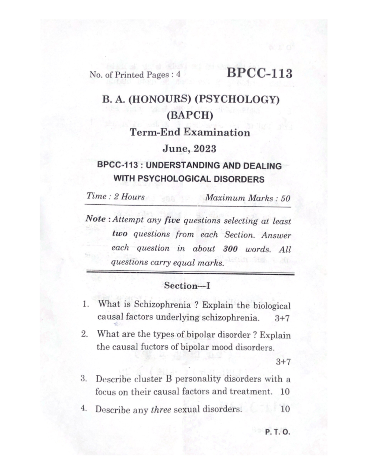 BPCC 113 July'23 Question Paper - Understanding and Dealing with ...