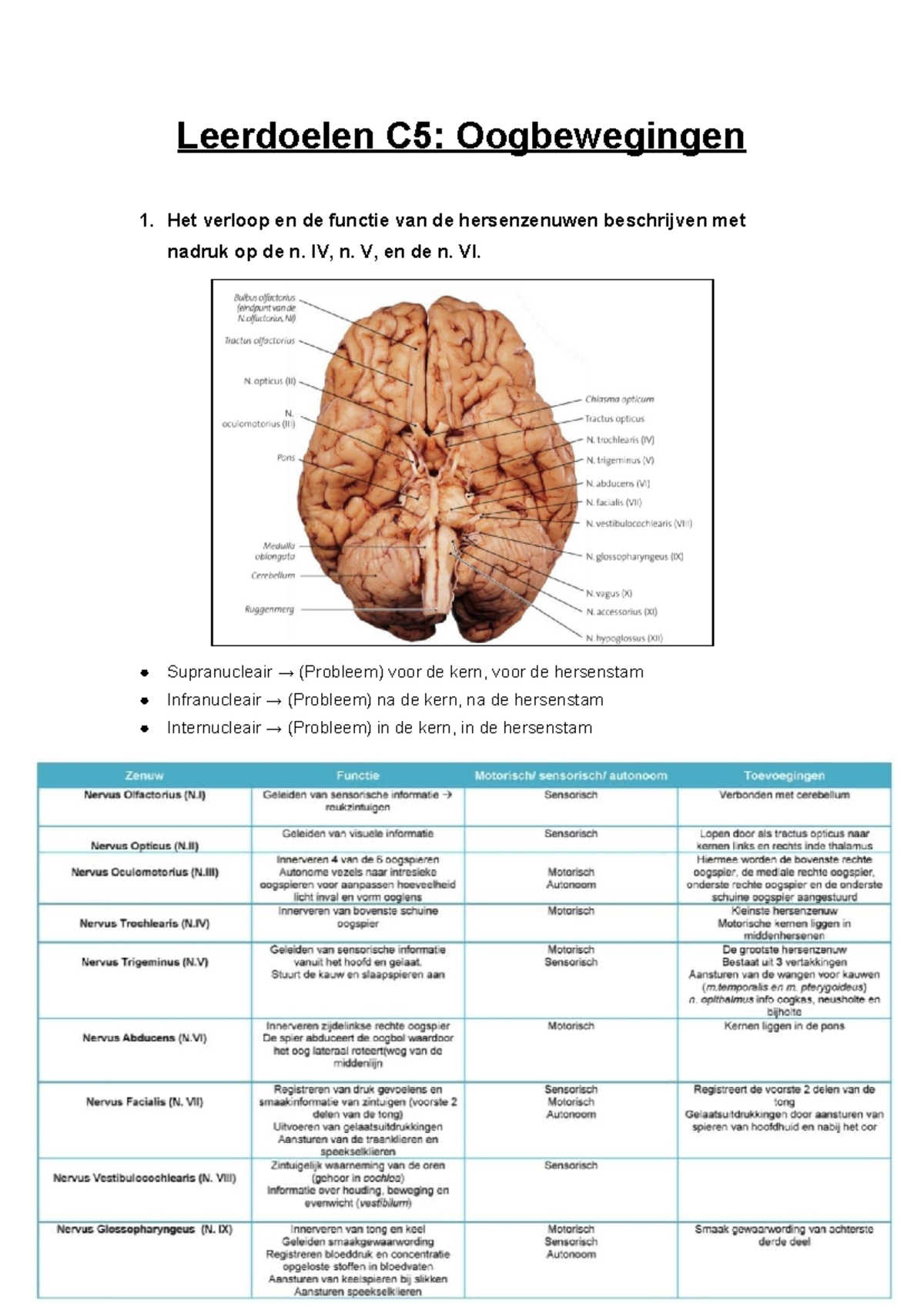 Leerdoelen Neuro Oogbewegingen - Leerdoelen C5: Oogbewegingen 1. Het ...