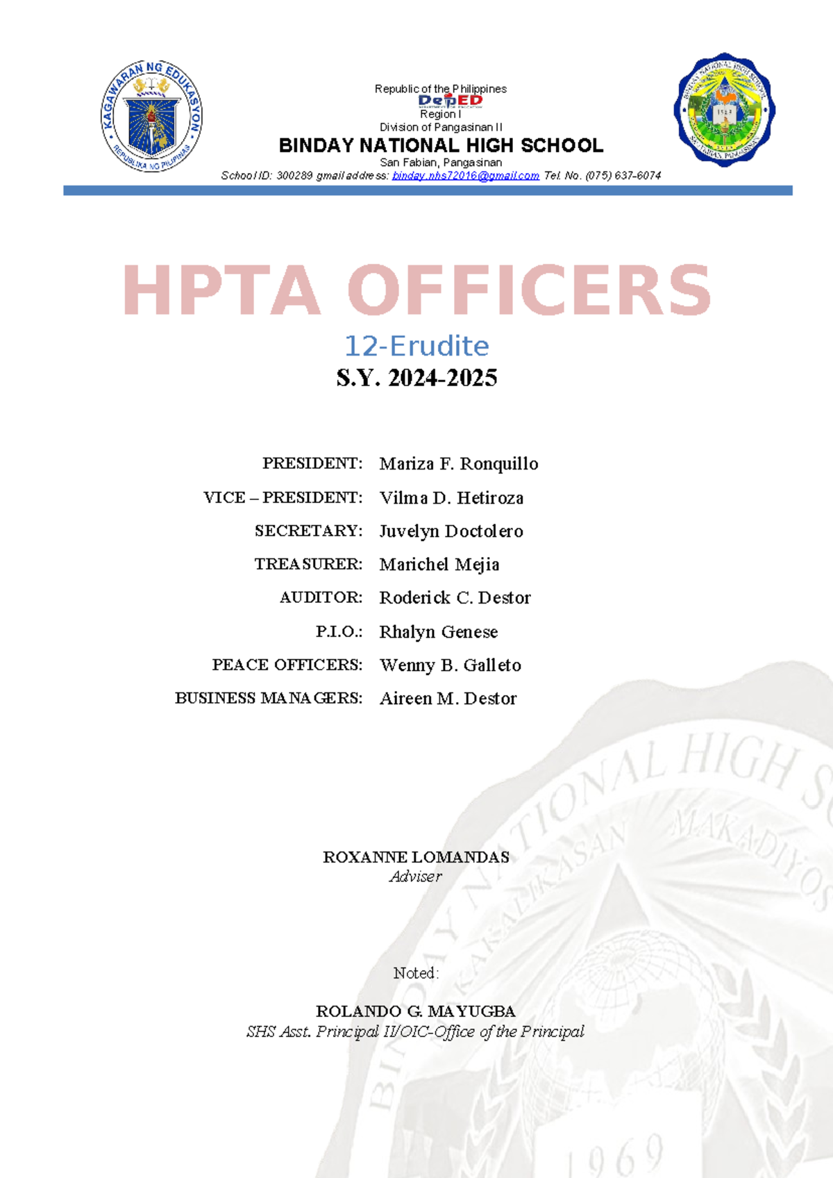 11 Serendiptiy HPTA Officers - Republic of the Philippines Region I ...