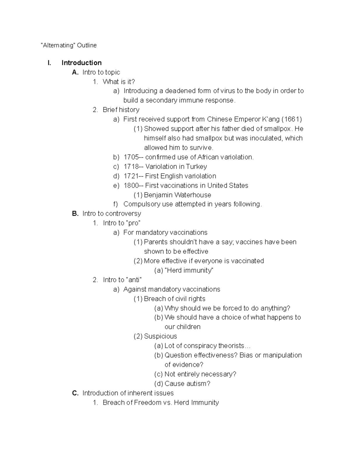 Sample Alternating Perspectives Outline