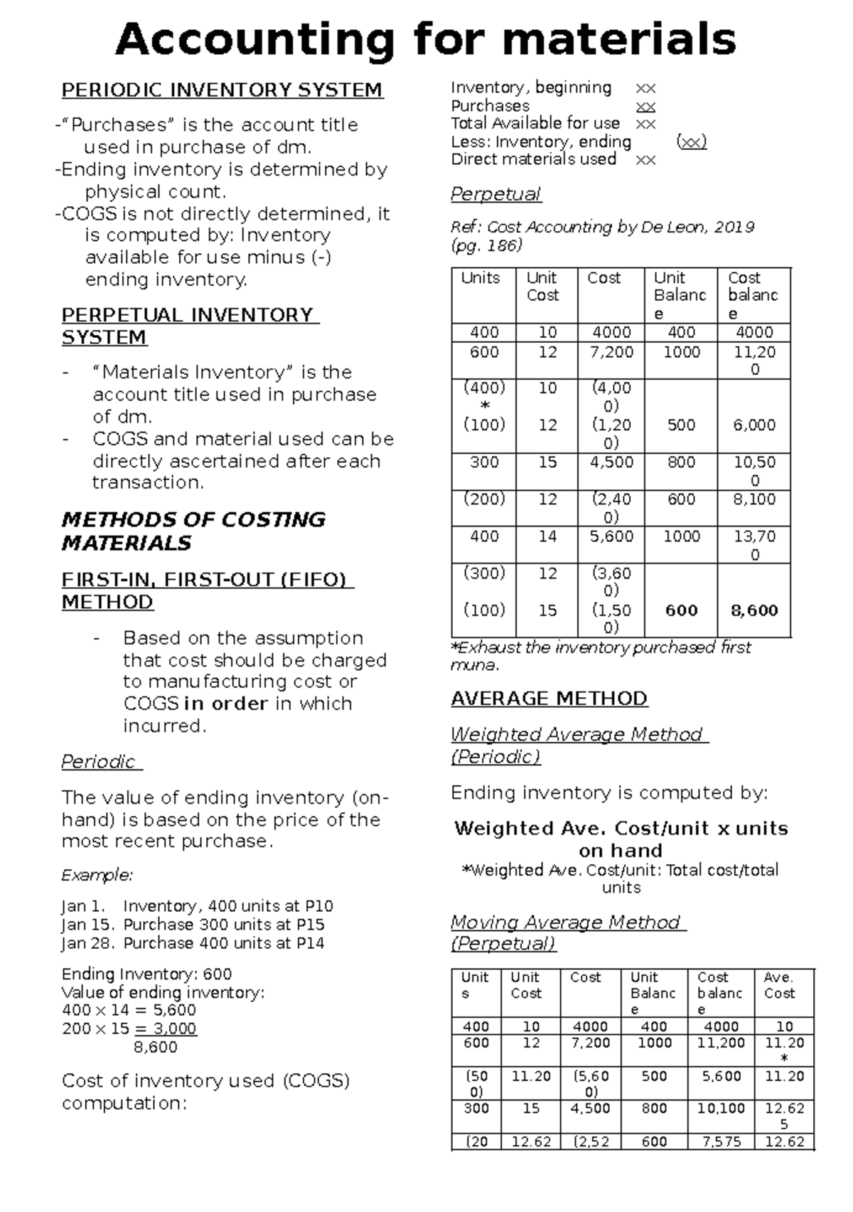 Accounting for Materials - Accounting for materials PERIODIC INVENTORY ...