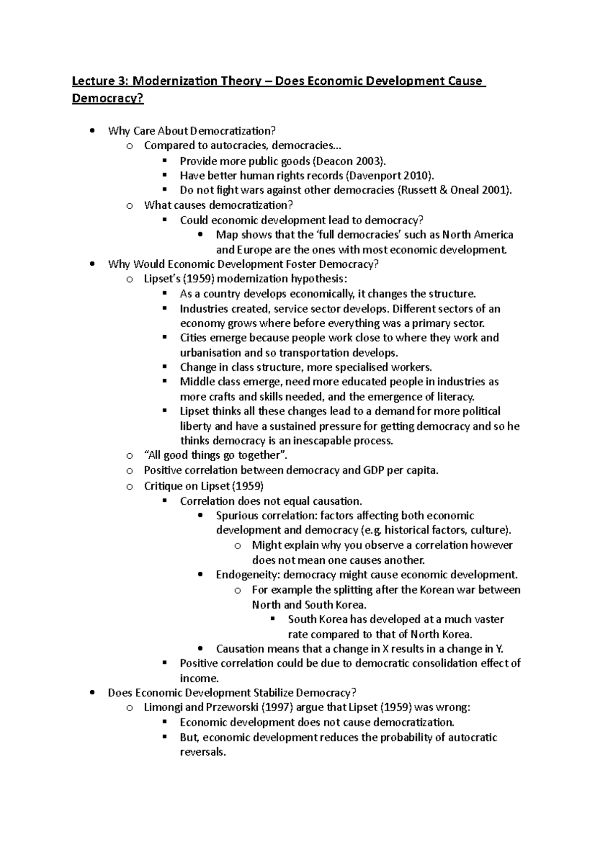 Lecture 3-Modernization in Democracy - Lecture 3: Modernization Theory ...