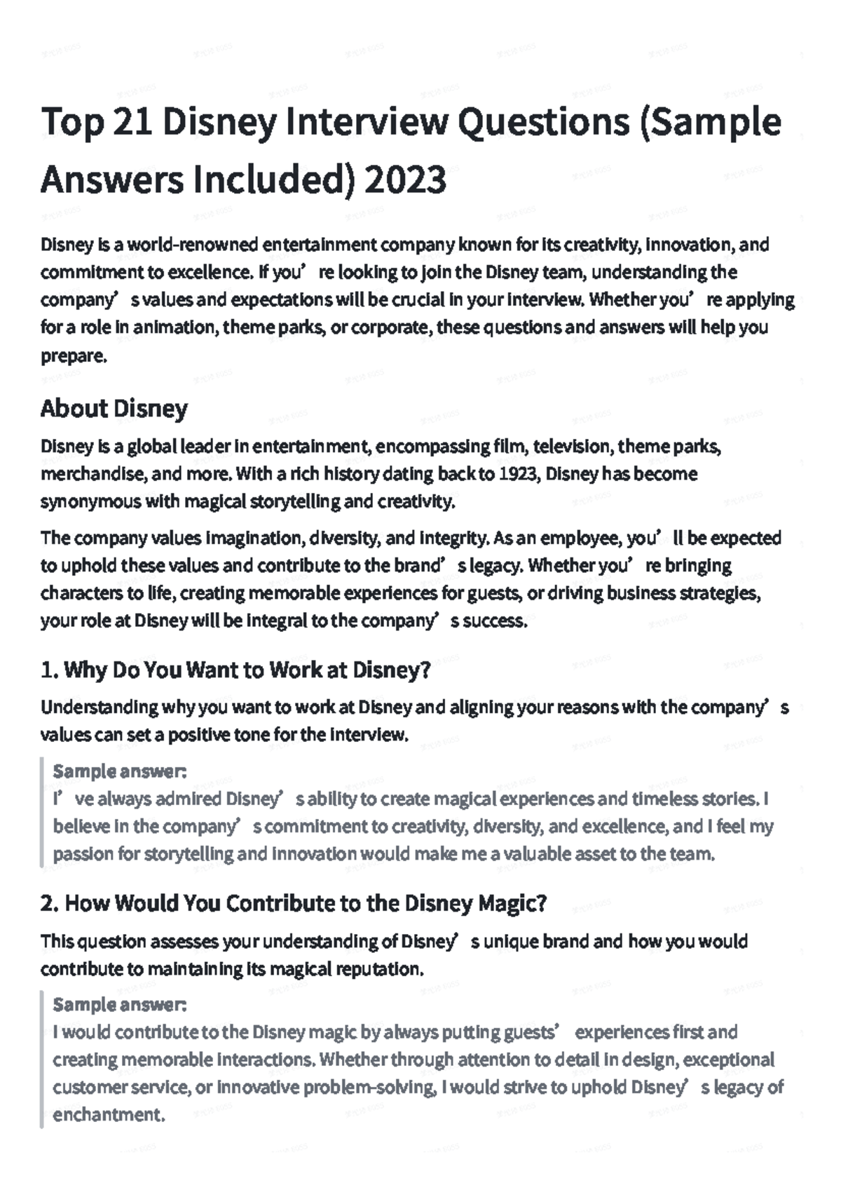 Top 21 Disney Interview Questions (Sample Answers Included) 2023 - Top ...