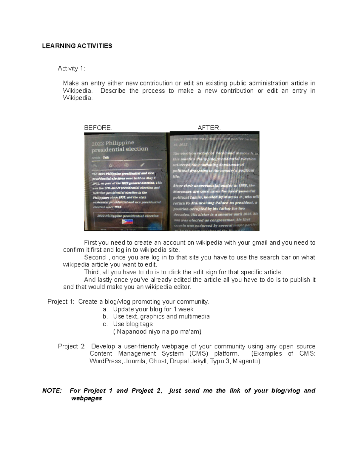 Activity 1 - LEARNING ACTIVITIES Activity 1: Make an entry either new ...