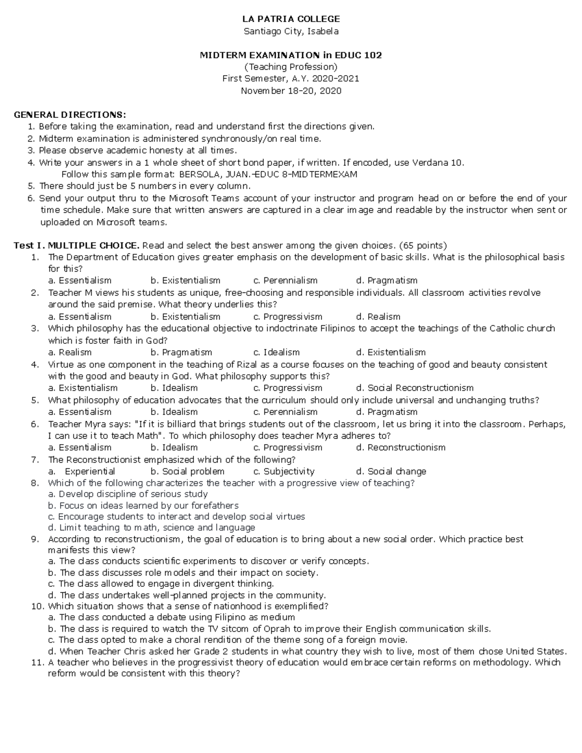 Educ 102 - Teaching Profession Teaching Profession Major Course in ...