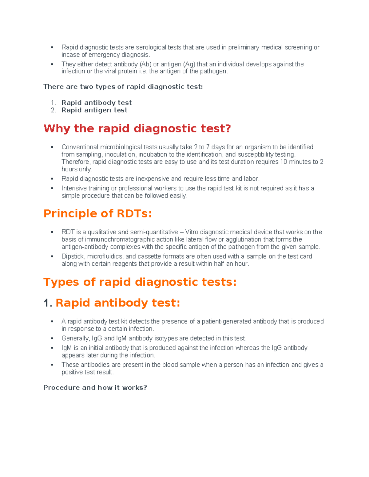 Rapid diagnostic test - They either detect antibody (Ab) or antigen (Ag ...
