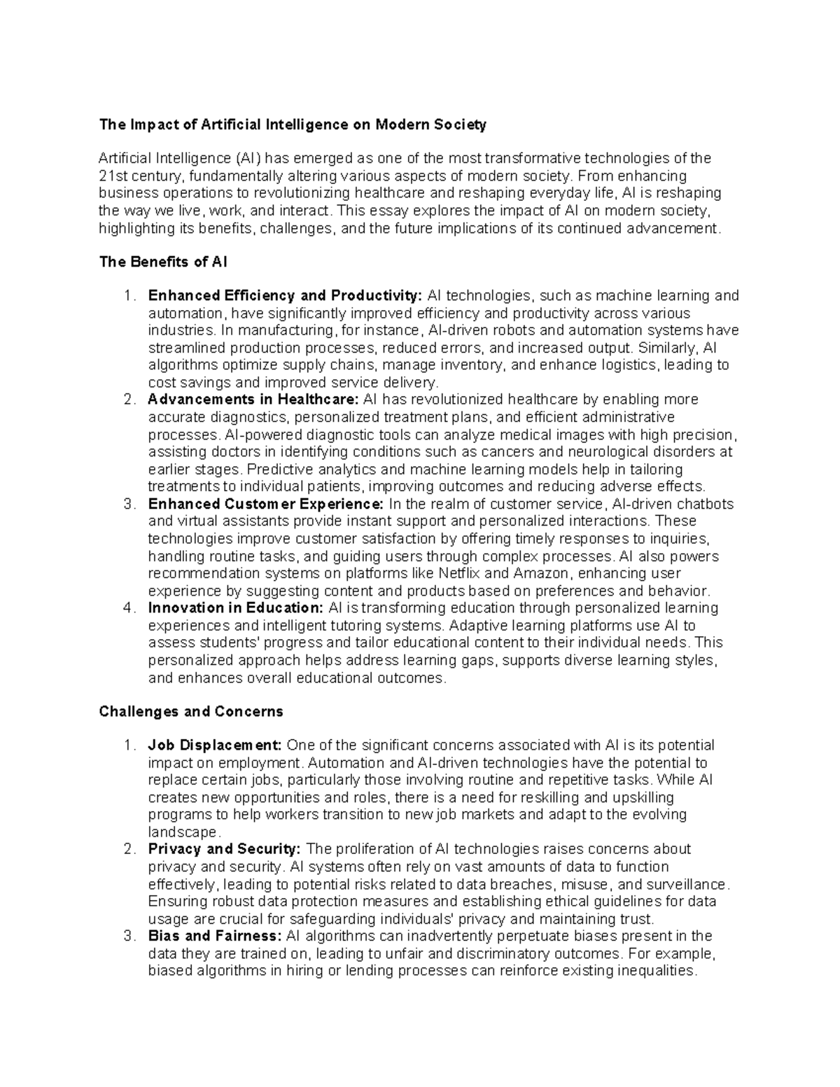 The Impact of Artificial Intelligence on Modern Society - From ...