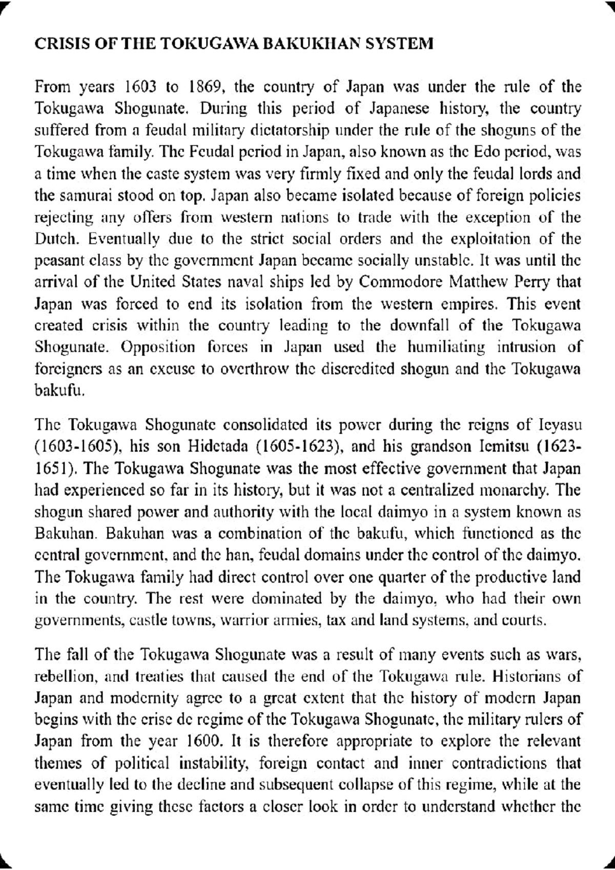 Crisis of the Tokugawa Bakuhan system - 22518 - Studocu