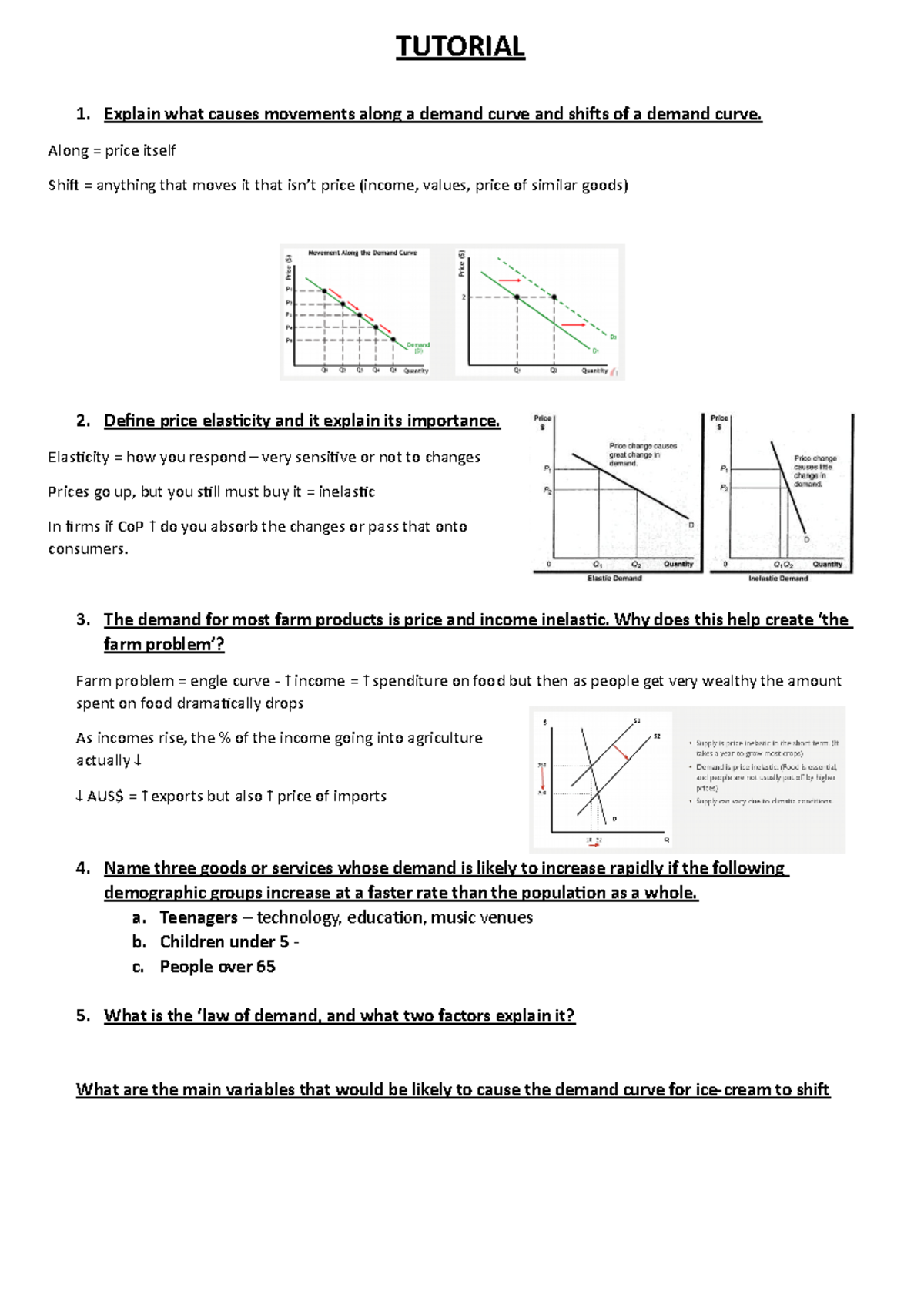 Lecture 7 - Demand - TUTORIAL 1. Explain what causes movements along a ...