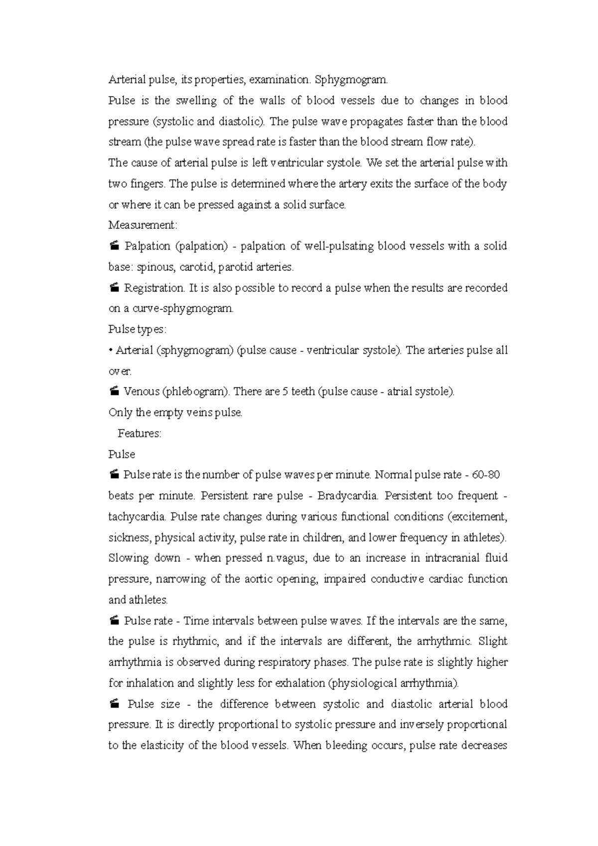 Arterial pulse, its properties, examination. Sphygmogram - Arterial ...