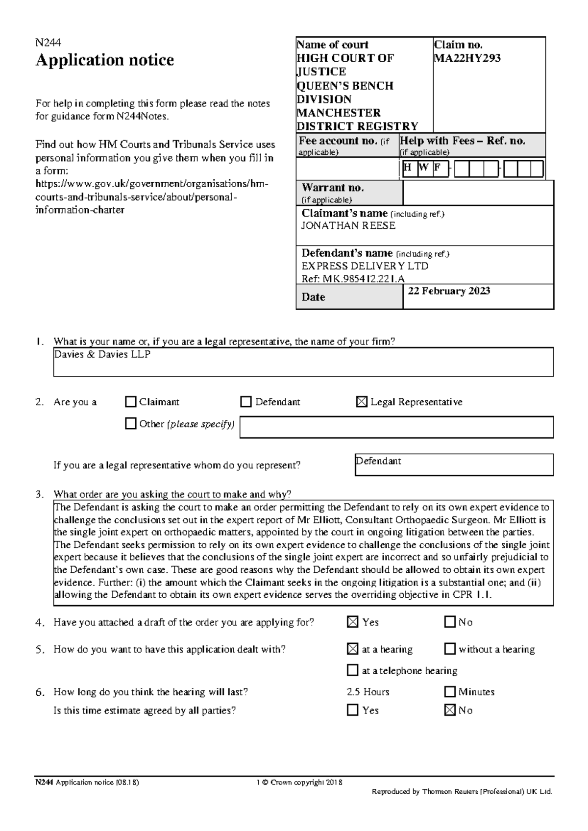 Reese - application re additional med - N244 Application notice (08) 1 ...