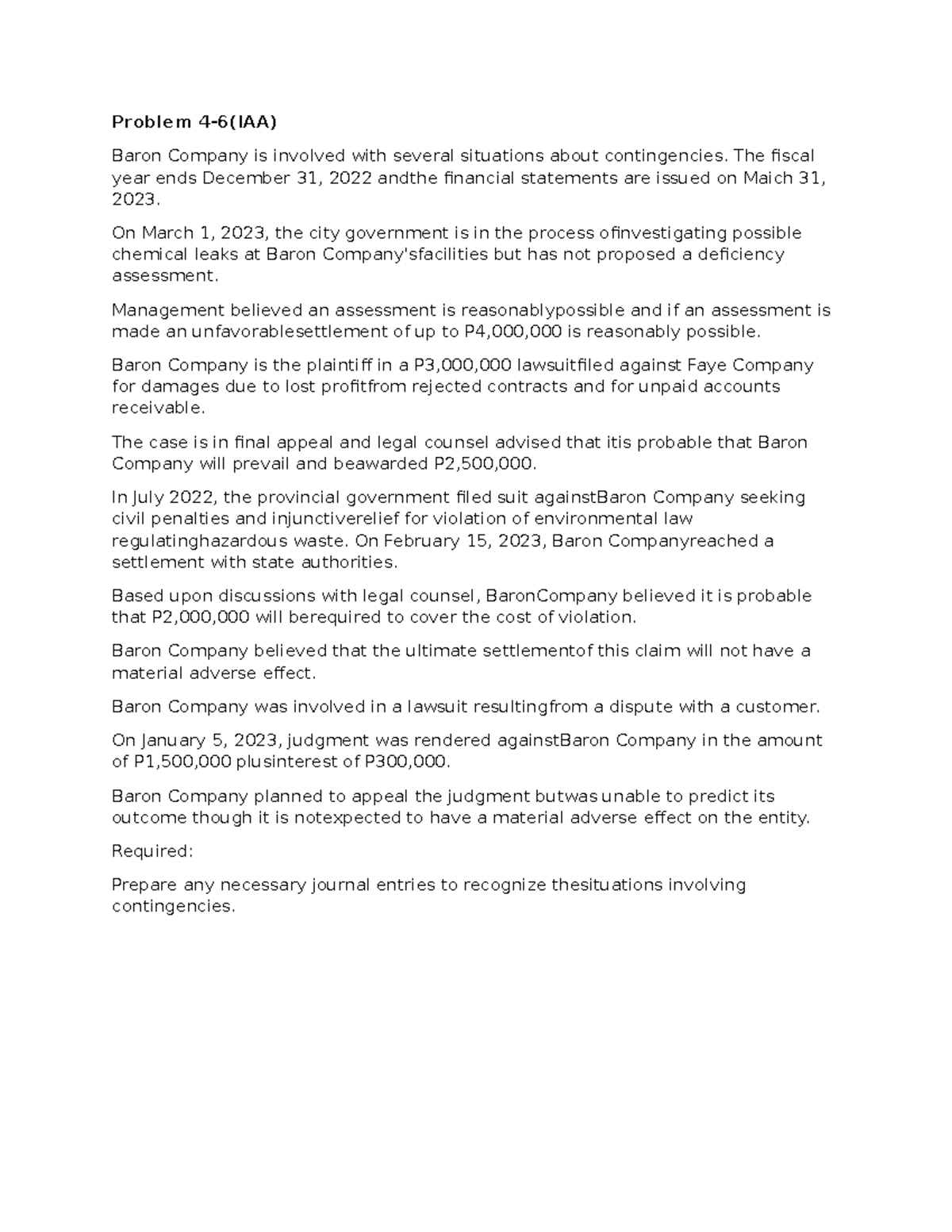 CH04 Prob06 - testbank forda person good luck - Problem 4-6(IAA) Baron ...