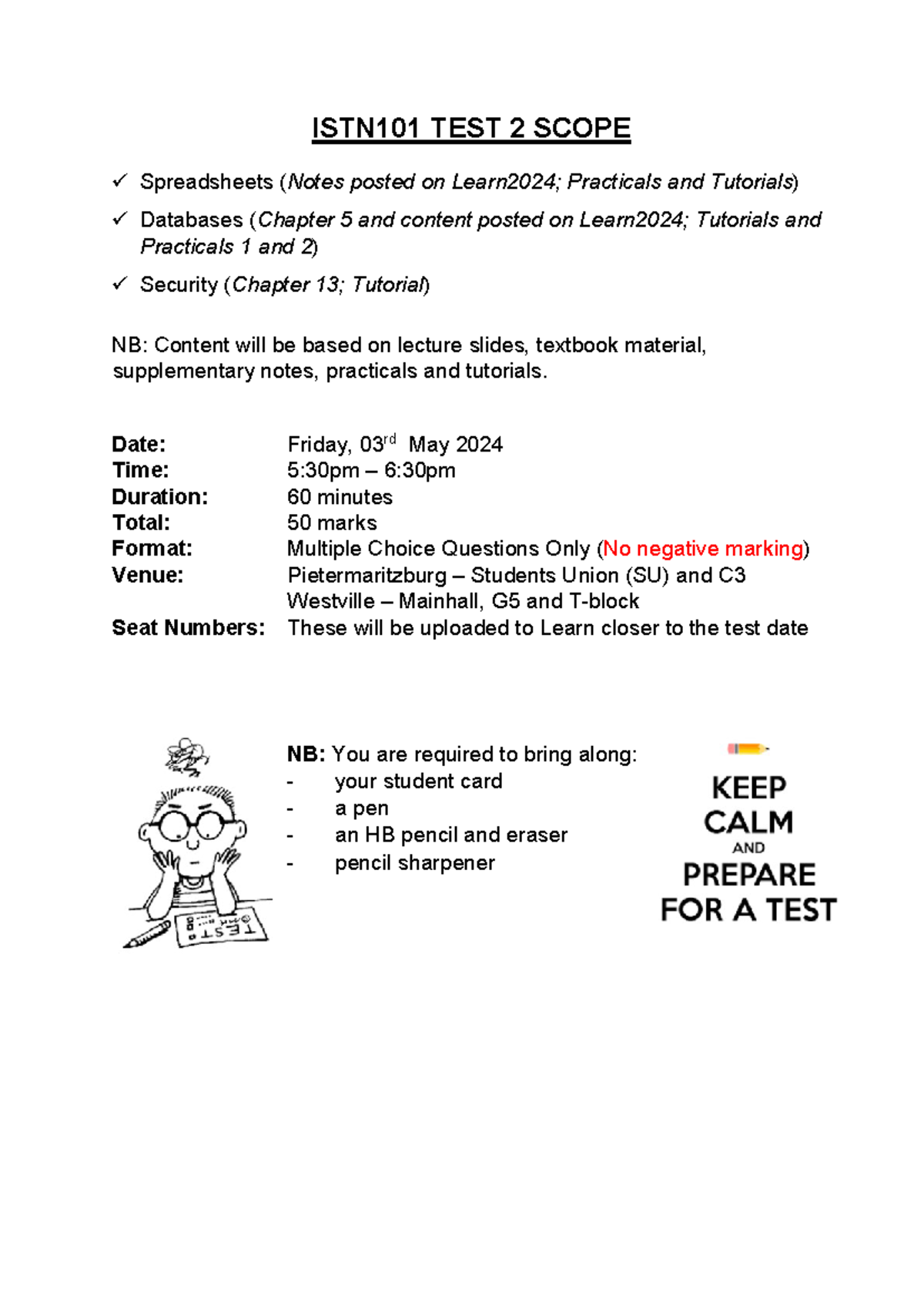 ISTN101 - Scope for Test 2 2024 Final - ISTN101 TEST 2 SCOPE ...