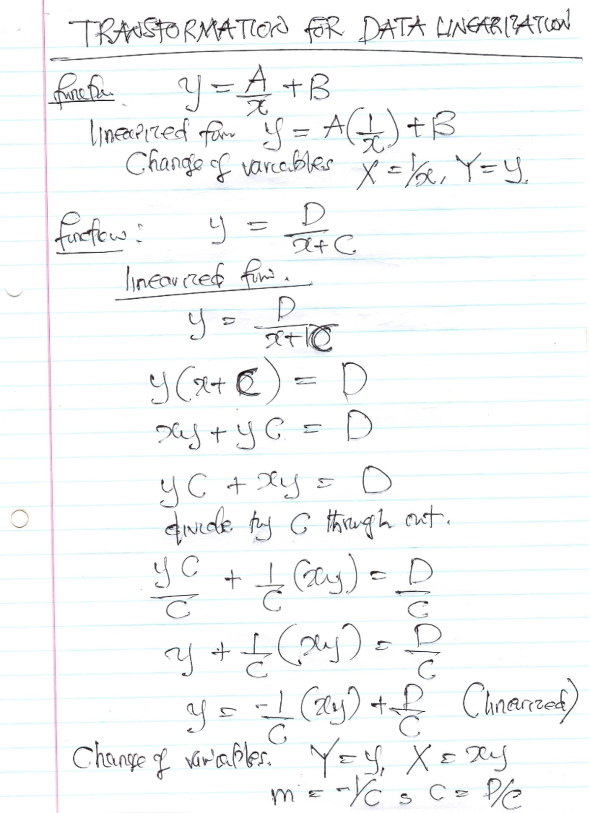 PHY 3032 Chapter 17E- Transformation for Data Linearization ...