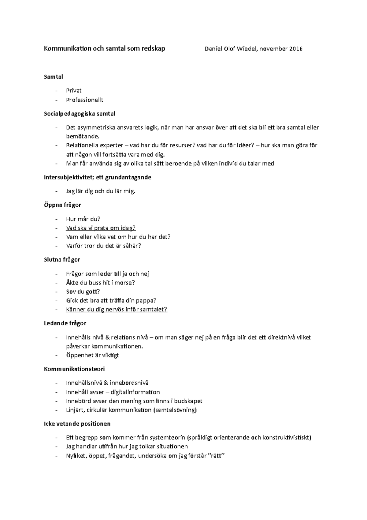 Kommunikation och samtal som redskap Daniel Olof Wiedel - Relationella ...
