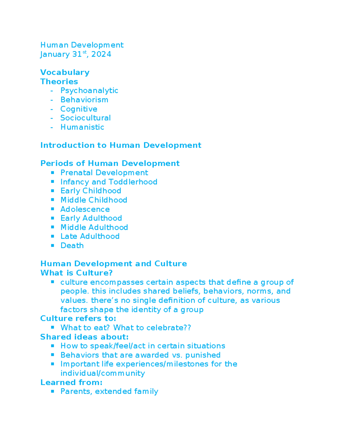 Human Development Notes - Human Development January 31st, 2024 ...