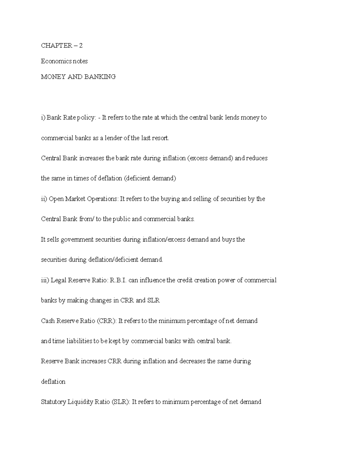 Chapter – 2 Economics Notes 4 - CHAPTER – 2 Economics notes MONEY AND ...