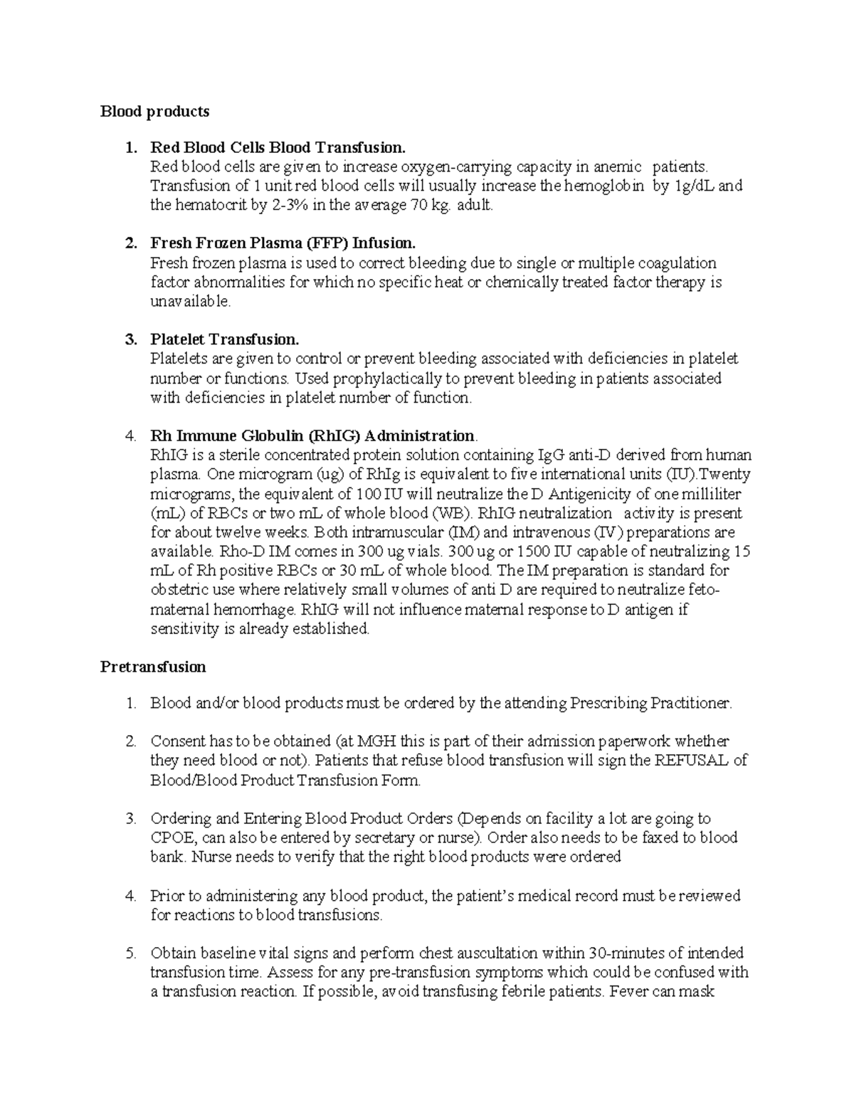Blood Transfusion Review - Tagged - Blood products 1. Red Blood Cells ...