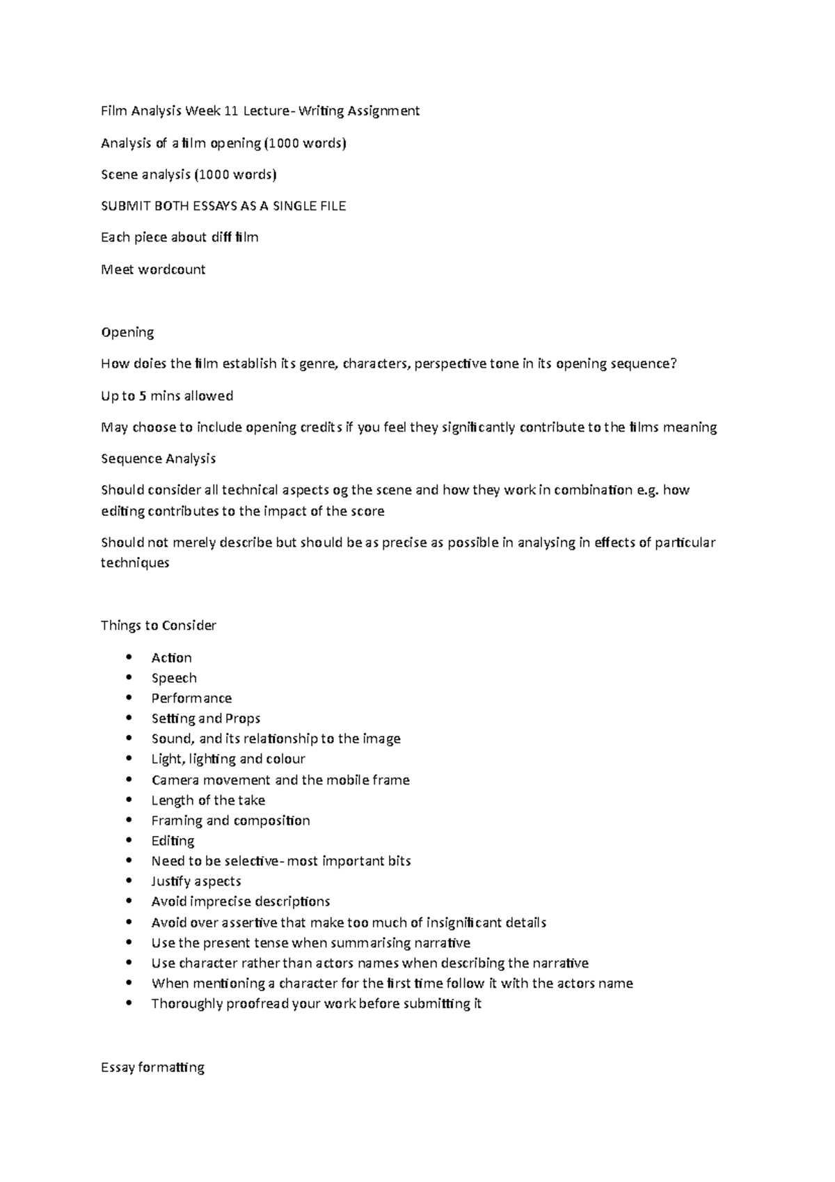 Film Analysis Lecture Week 11- Writing Assignment - Film Analysis Week ...