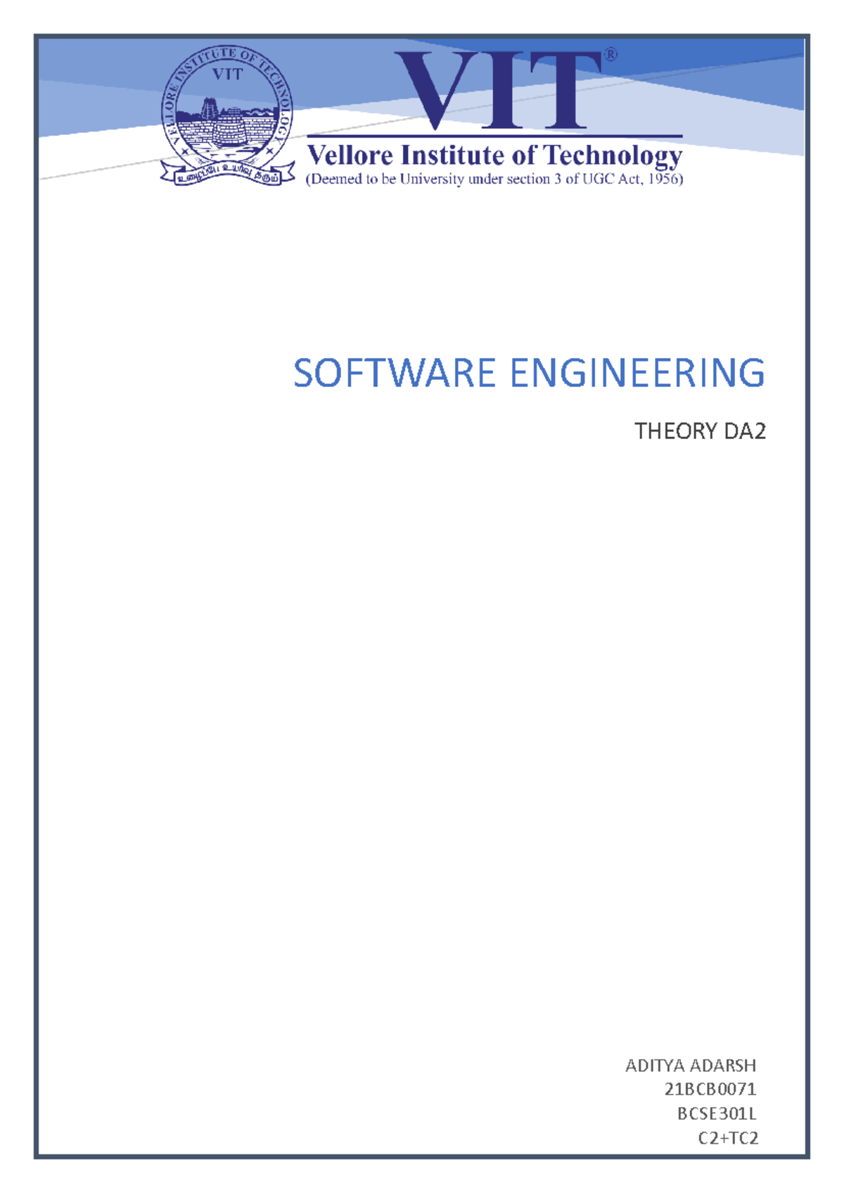 21BCB0071 VL2023240505793 DA02 - SOFTWARE ENGINEERING THEORY DA ADITYA ...