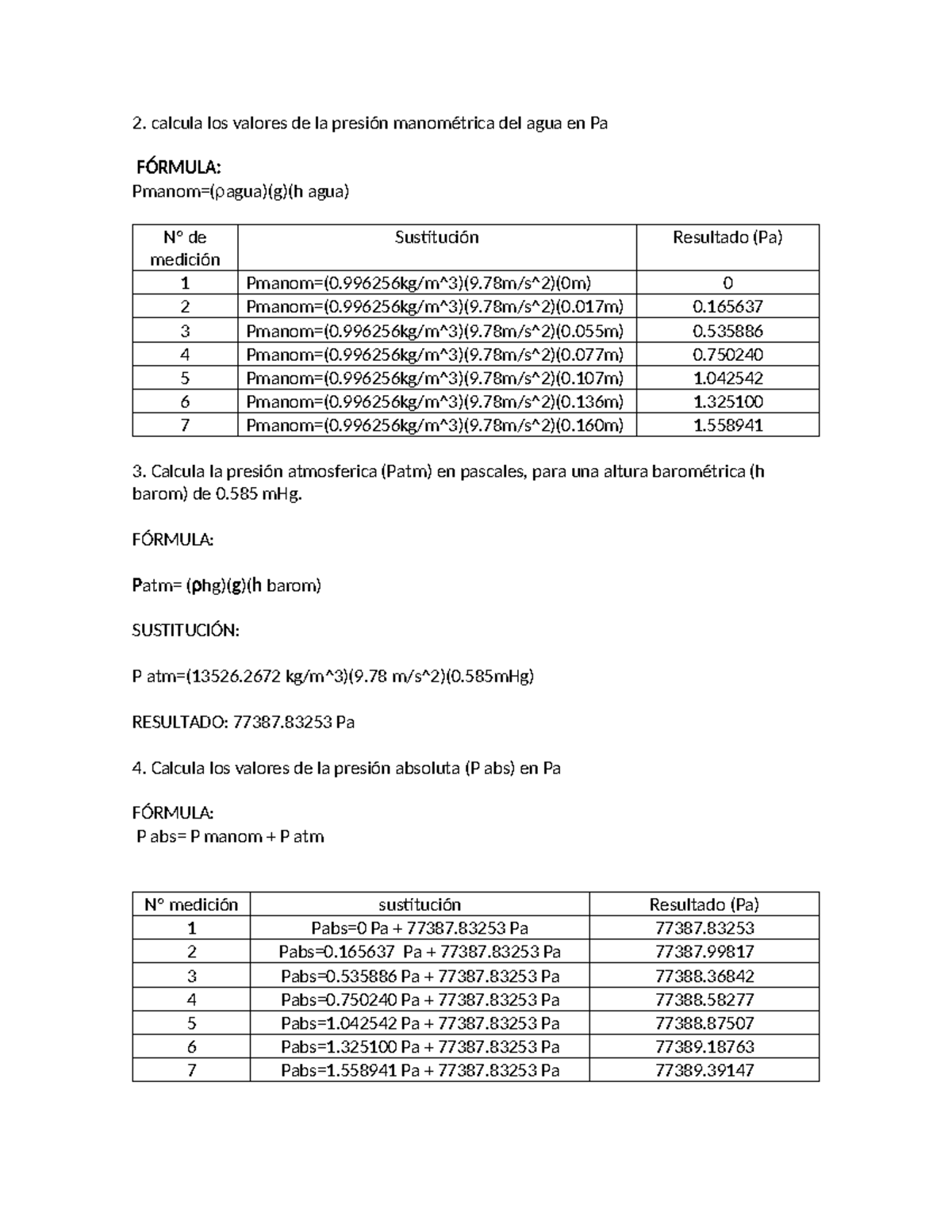 Termo 6 - calcula los valores de la presión manométrica del agua en Pa ...