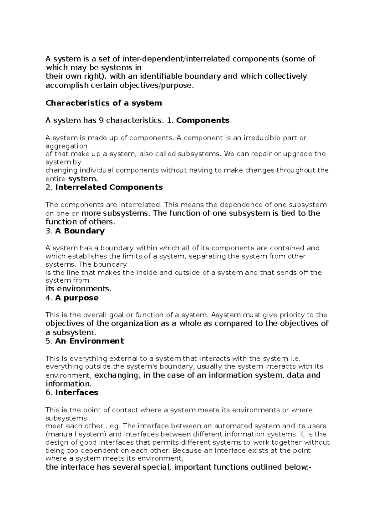 SAD 1 - yeah - A system is a set of inter-dependent/interrelated ...