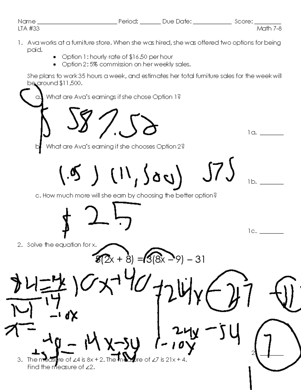 - Math 7-8 Long Term Assignment 33 - Name ...