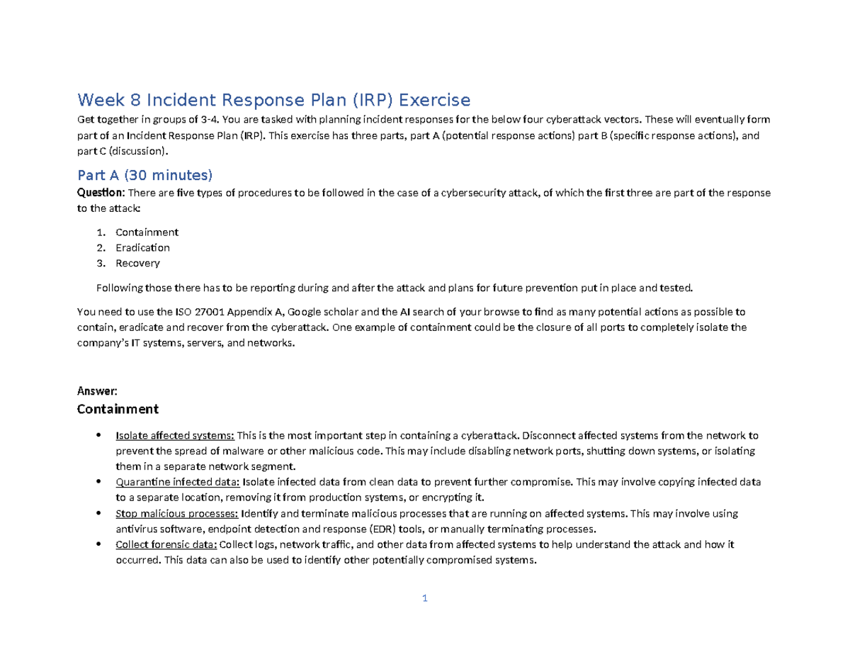 Incident response plan - You are tasked with planning incident ...