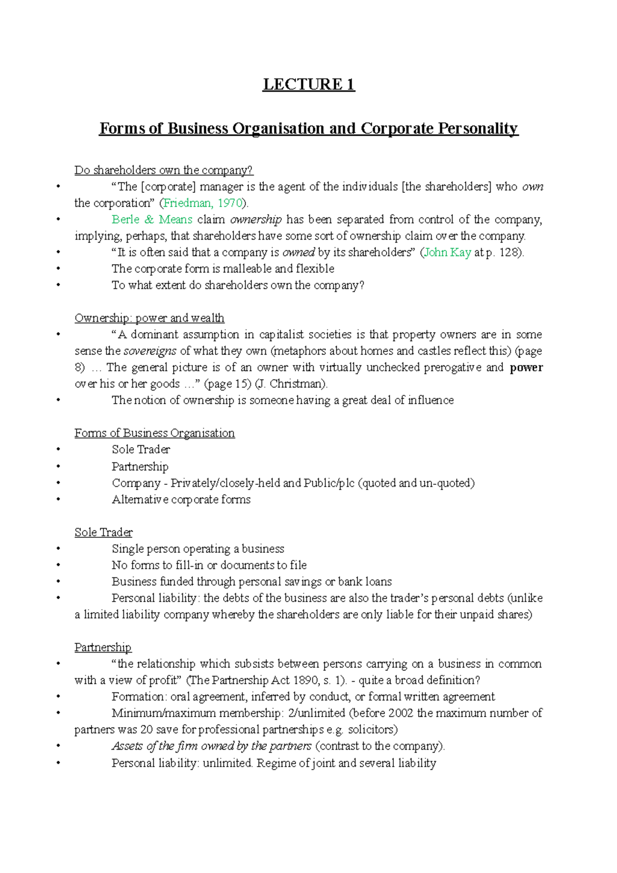 Lecture 1 - Forms of Business Organisation and Corporate Personality ...
