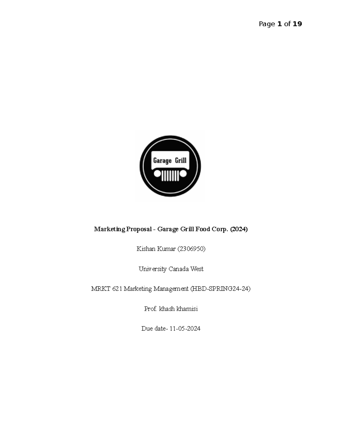 Business proposal for Garage grill - Marketing Proposal - Garage Grill ...