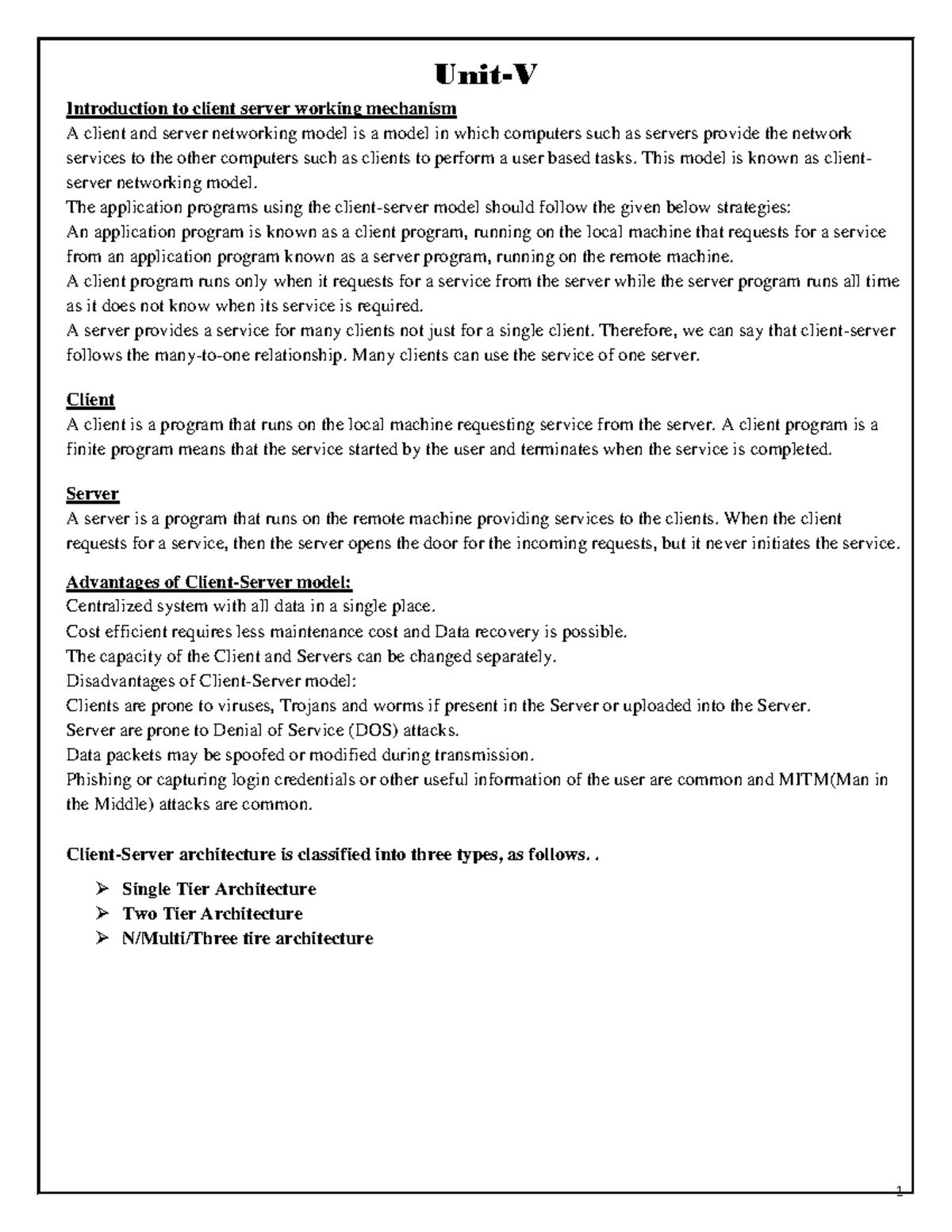 WD Unit-V - Unit-V Introduction to client server working mechanism A ...