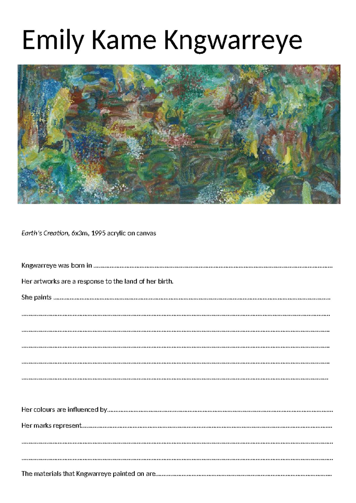 Emily Kam Kngwarreye - Artist - Emily Kame Kngwarreye Earth’s Creation ...