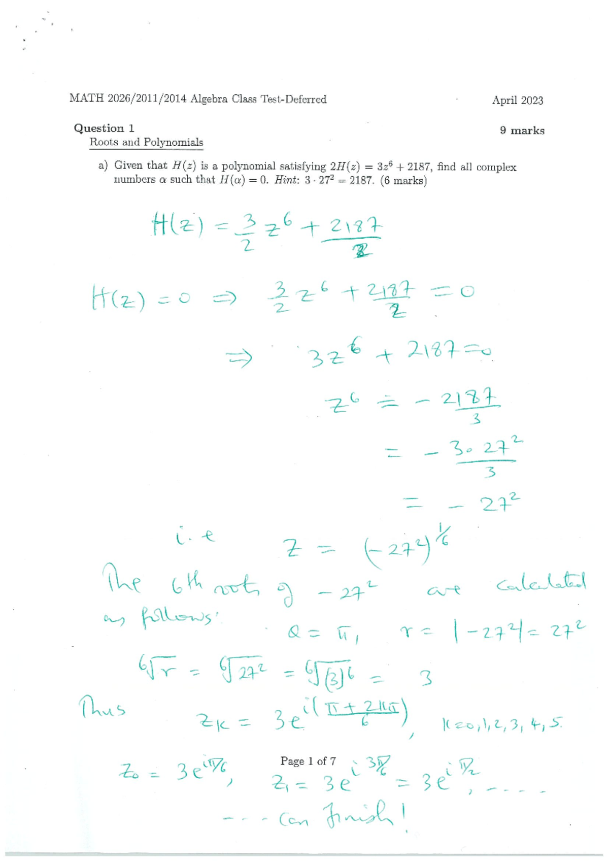 Algebra Deferred Test Memo Math2011 Studocu