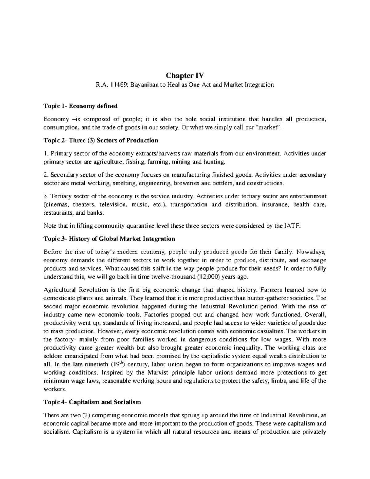 R.A. 11469 Bayanihan to Heal as One Act and Market Integration ...