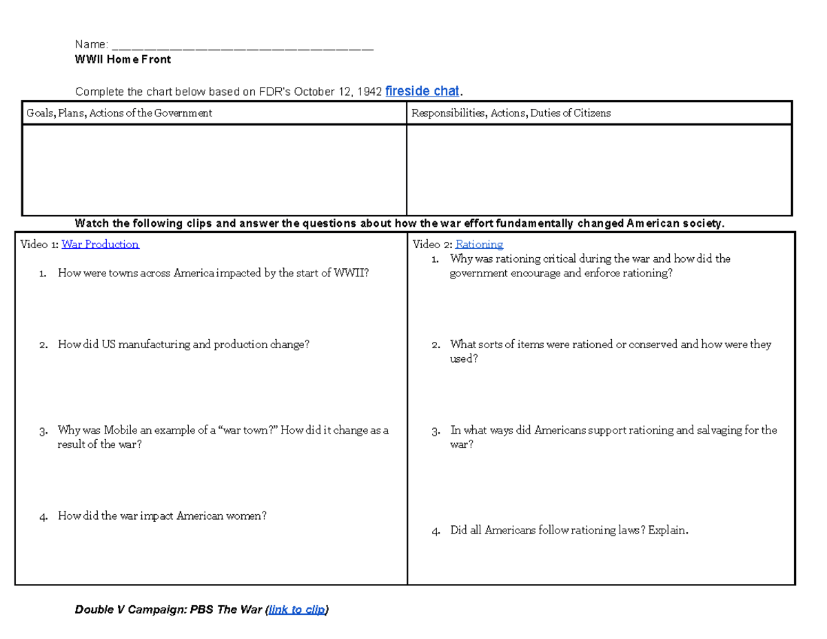 WWII Home Front AP - ;ojl. - Name ...