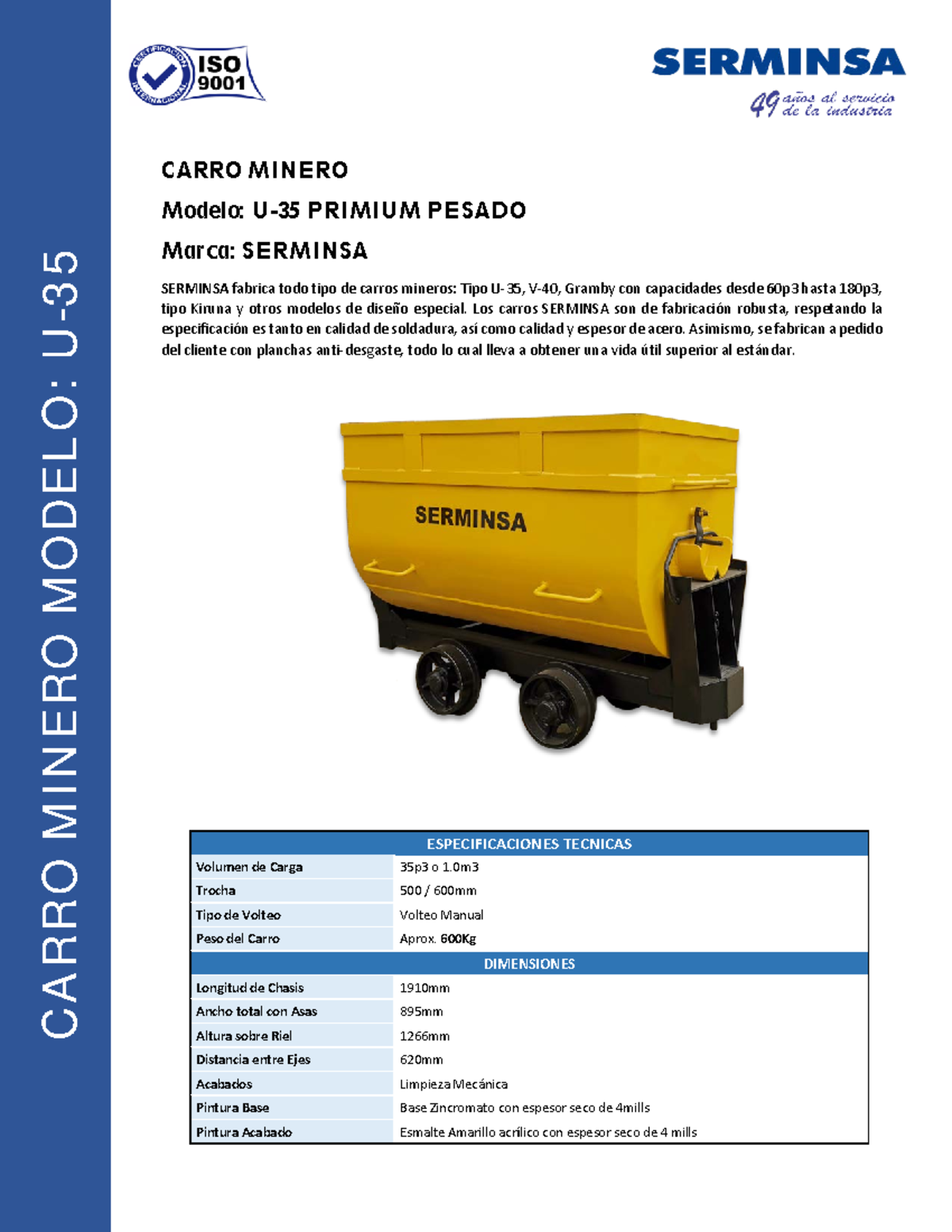 Carro Minero FT - CARRO MINERO MODELO: U- ESPECIFICACIONES TECNICAS ...