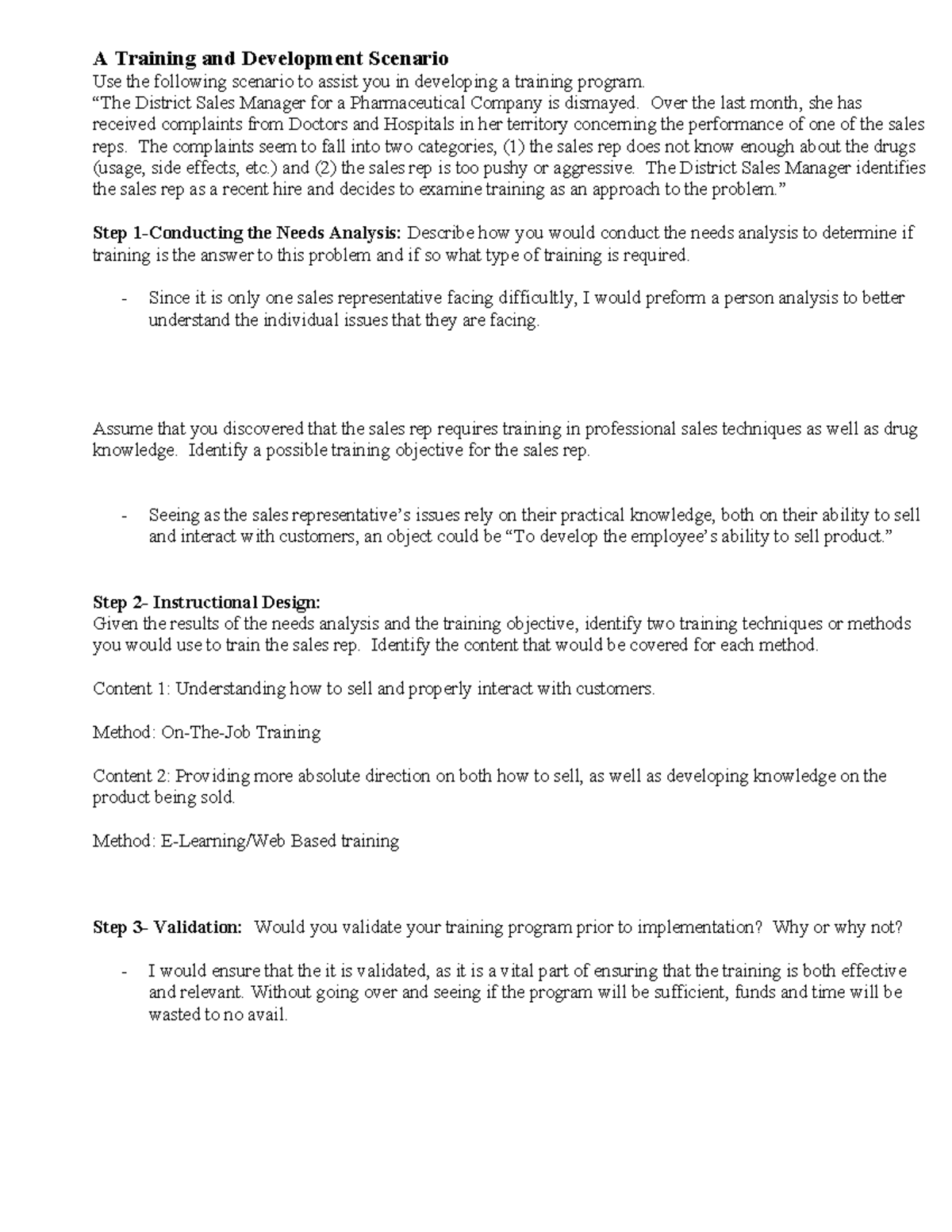 Week 7 In-Class - Training Exercise - A Training and Development ...
