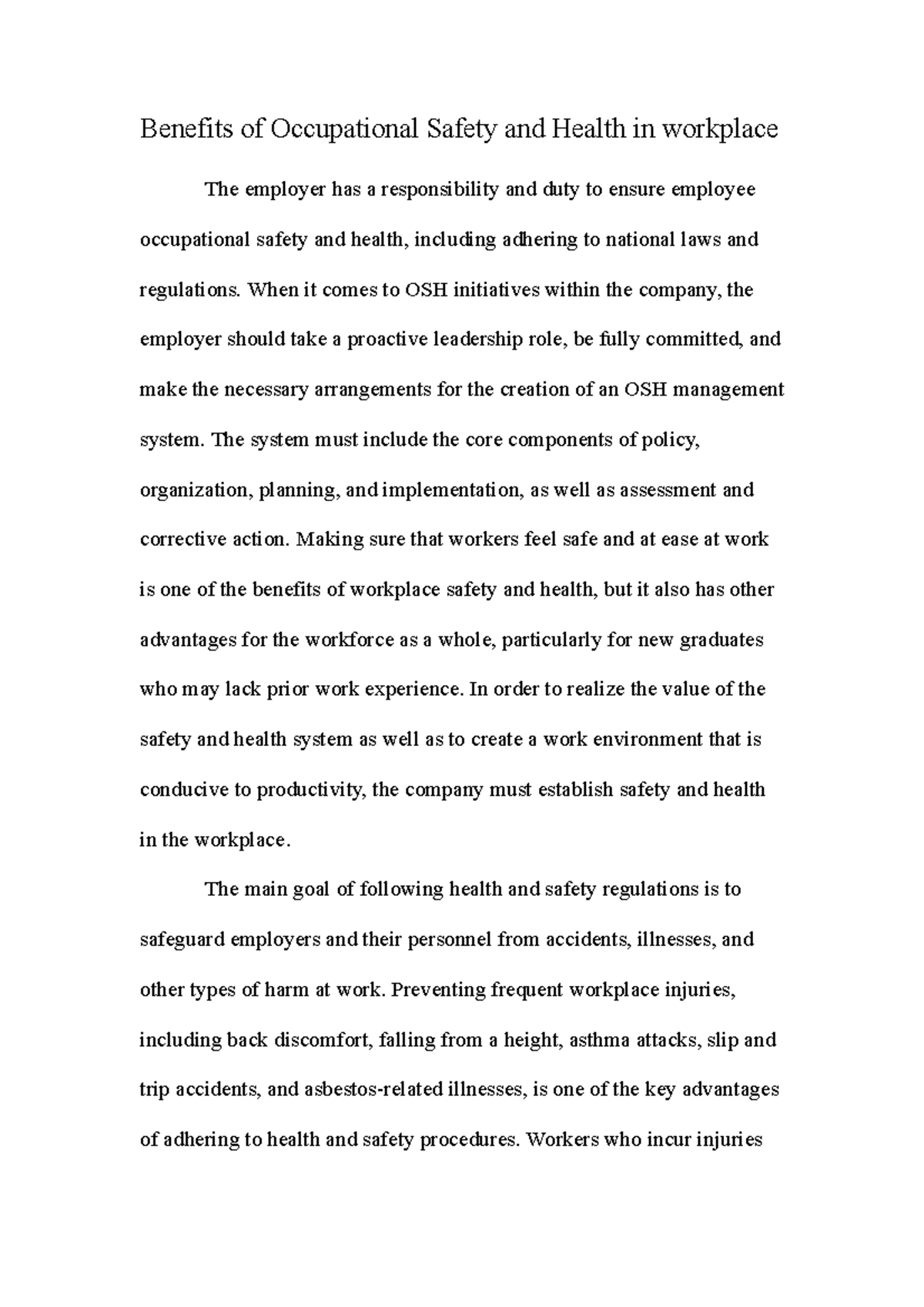 Benefits of Occupational Safety and Health in work - When it comes to ...