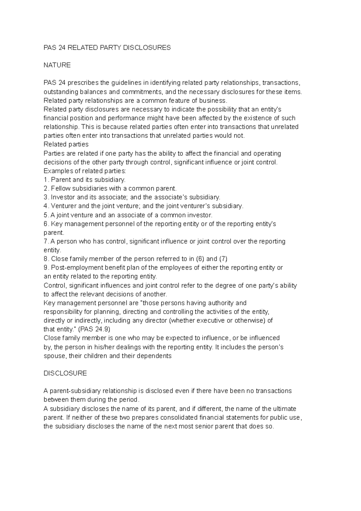 Cfas reviewer - cfas - PAS 24 RELATED PARTY DISCLOSURES NATURE PAS 24 ...