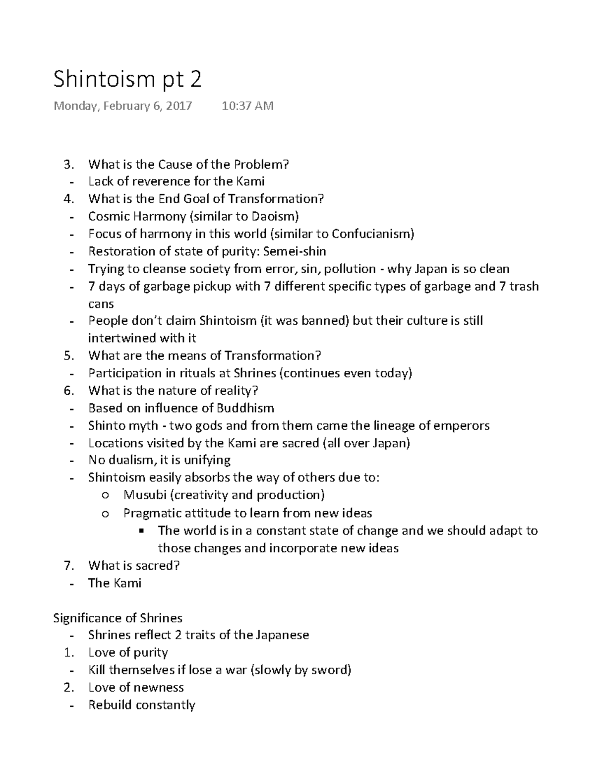 Shintoism pt 2 - Lecture notes 9 - Shintoism pt 2 Monday, February 6 ...