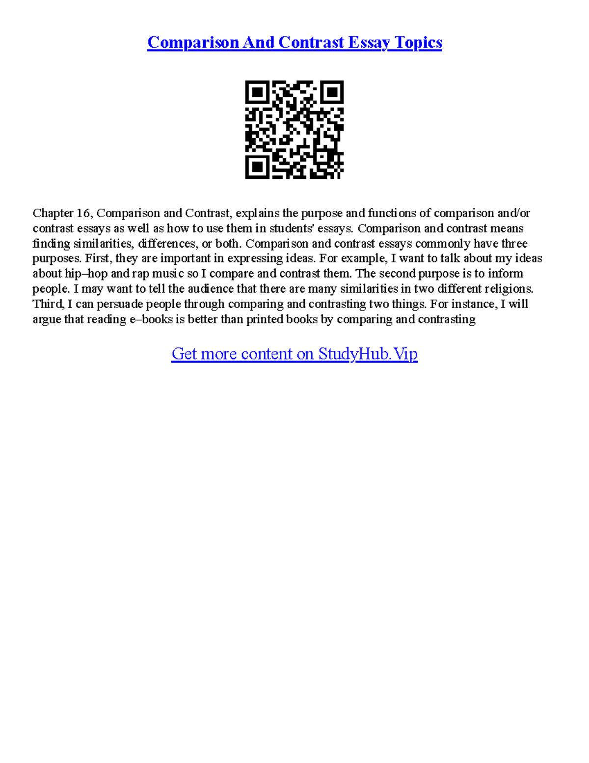 Good Compare Contrast Essay Topics - Comparison And Contrast Essay ...