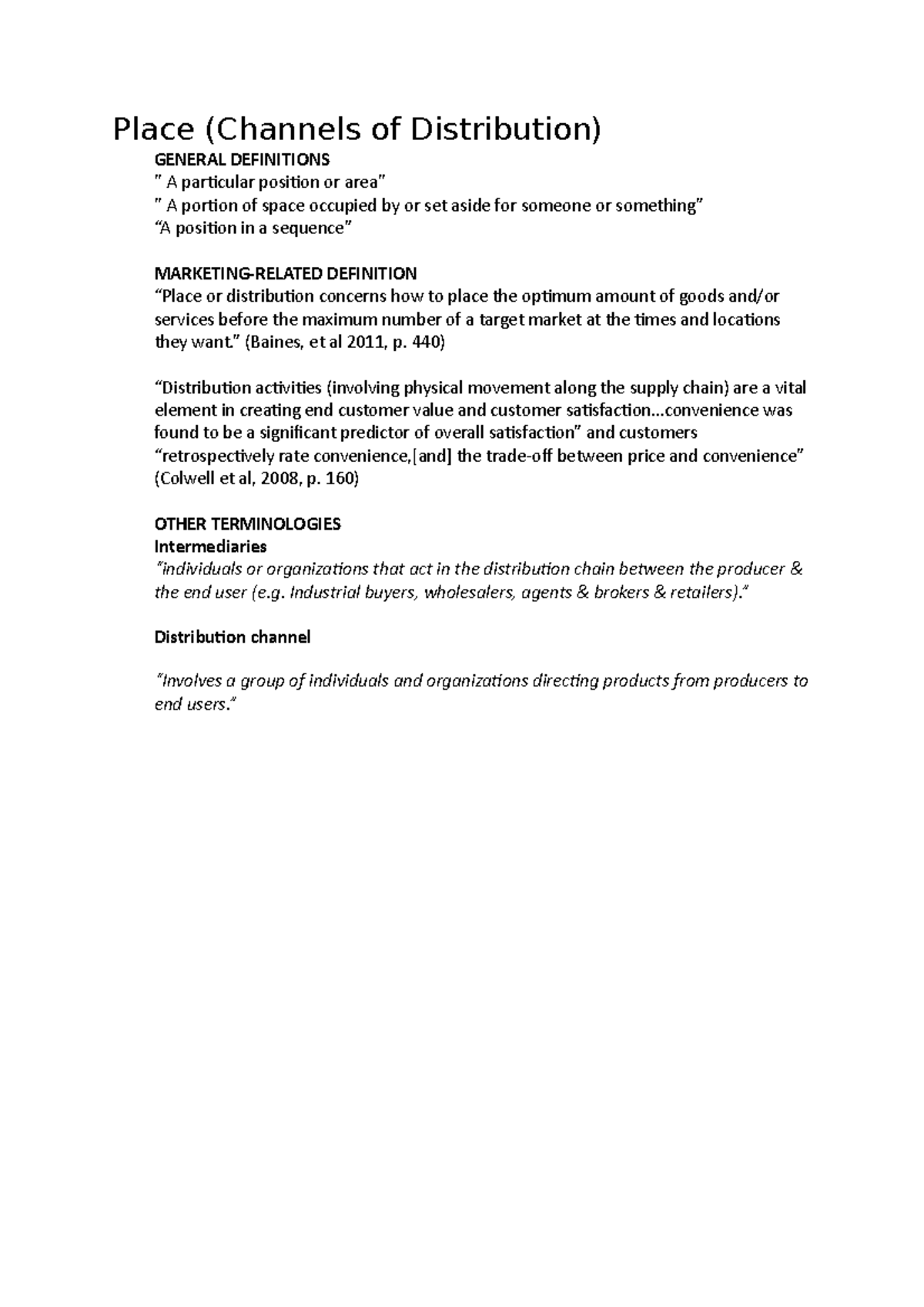 Place (Channels of Distribution) Lecture 15 - Place (Channels of ...