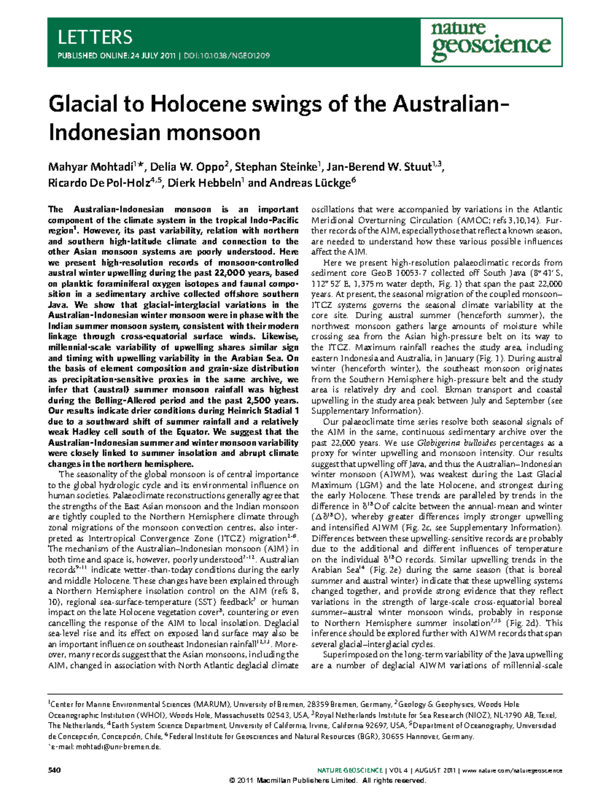 Glacial to Holocene swings of the Australian–Indonesian monsoon ...